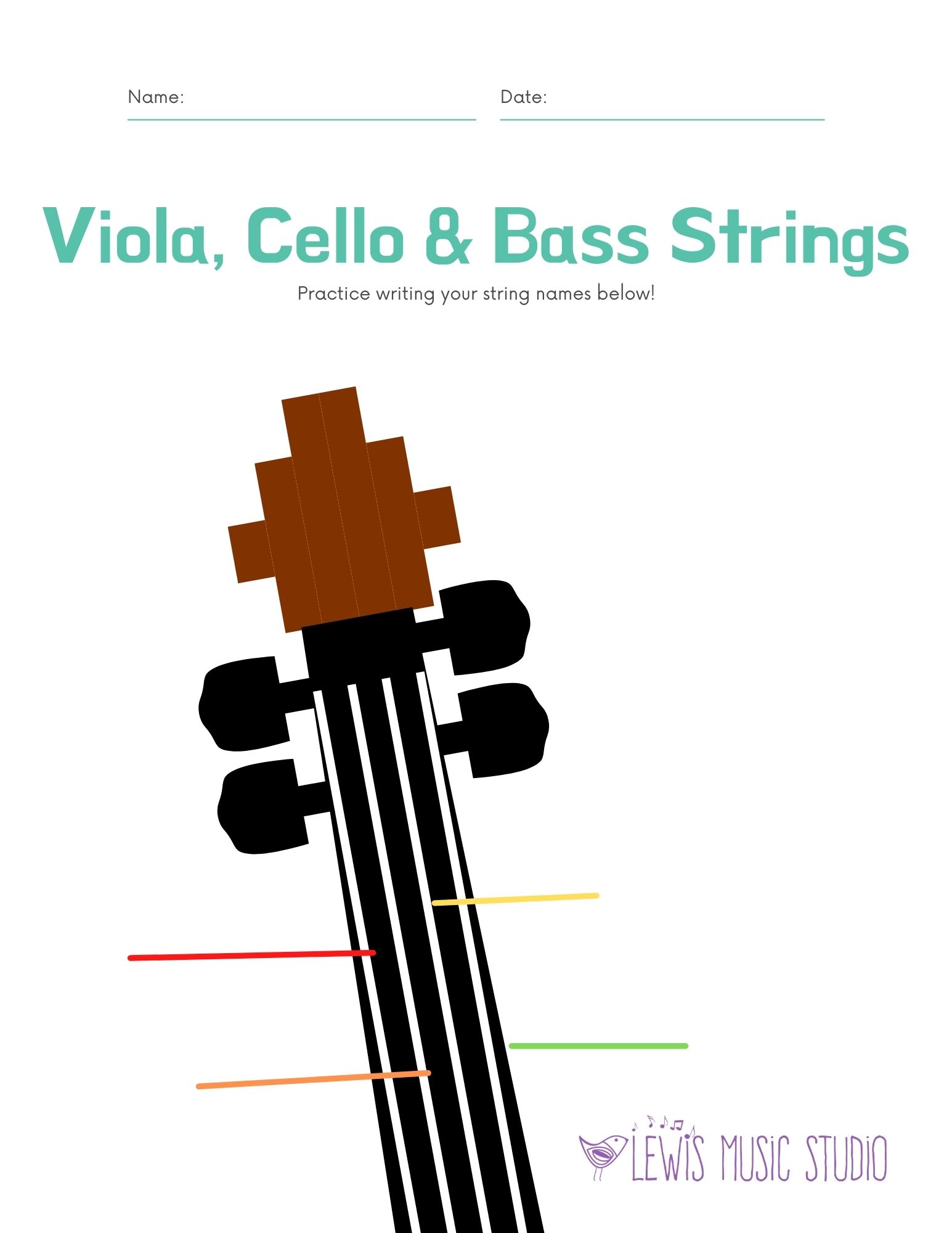 Violin, Viola, Cello, & Bass String Naming Printable - Lewis Music Studio